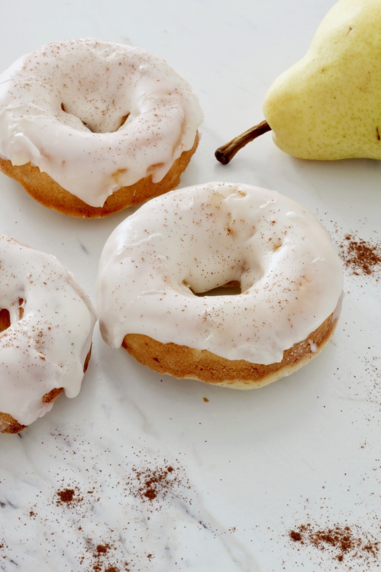 Baked Spiced Pear Donuts with Vanilla Glaze - Pallet and Pantry